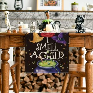 Artoid Mode I Smell A Child Wizzard Hat Witch Vibes Halloween Table Runner, Holiday Fall Kitchen Dining Table Decoration for Home Party Decor 13x72 Inch