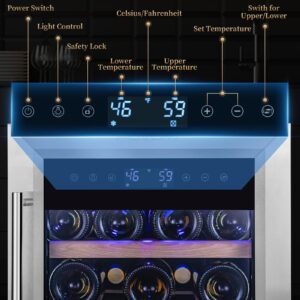 FOVOMI 34 Bottles Wine Cooler Fridge (Bordeaux 750ml) Compressor 15" Wine Cellars,Built-in or Freestanding Dual Zone Refrigerator - Chiller for Kitchen,Home Bar