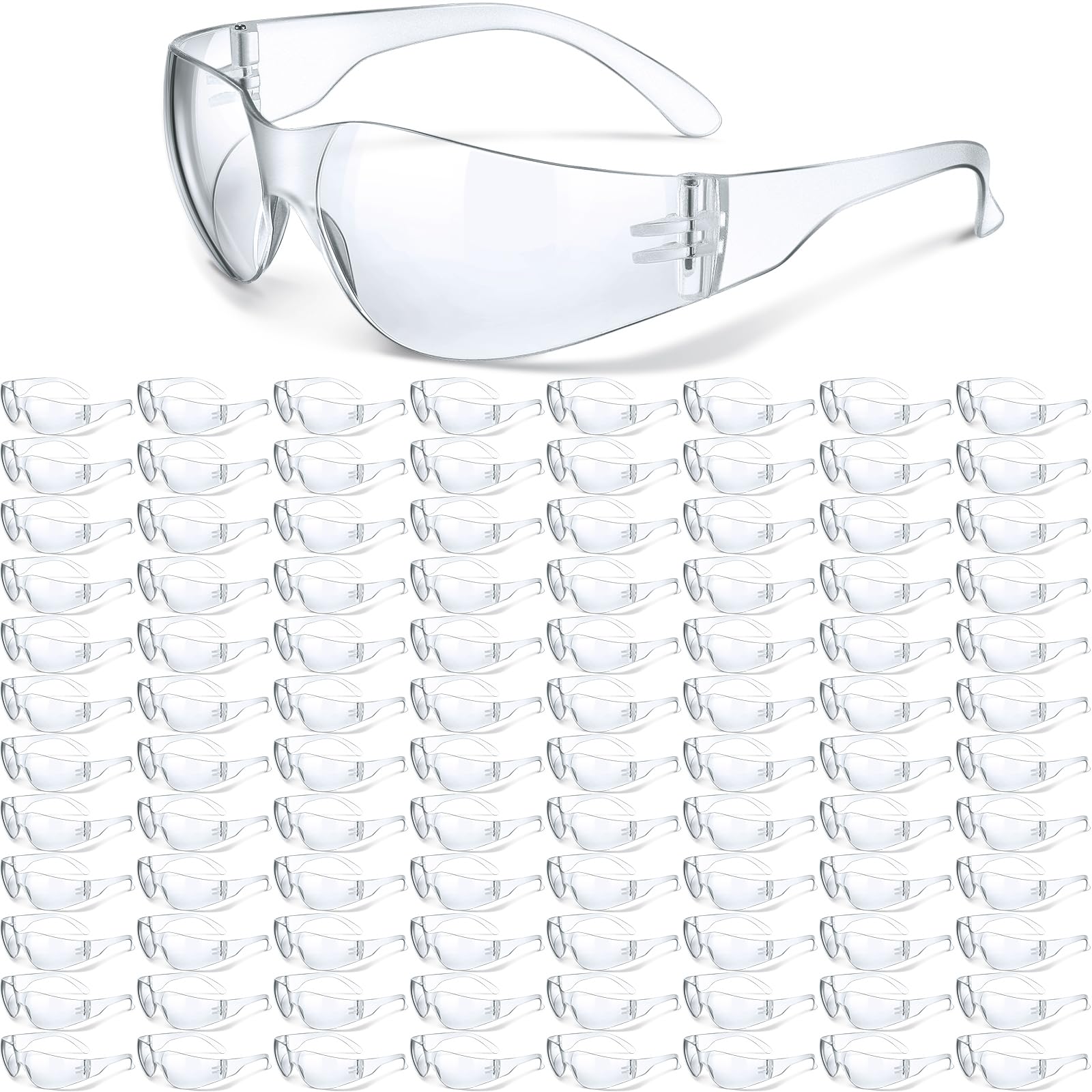 100 Pack Bulk Protective Safety Glasses Clear Lens Splash Proof Eye Protection Goggles Scratch and Impact Resistant Eyewear for Women Men Work Construction Science Lab Shooting