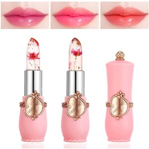 lzylls 2 pack crystal jelly flower lipstick,magic temperature color change lip gloss lip stick ph clear magic lipstick long lasting nutritious moisturizing lip balm（set a）