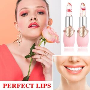 LZYLLS 2 Pack Crystal Jelly Flower Lipstick,Magic Temperature Color Change Lip Gloss Lip Stick PH Clear Magic Lipstick Long Lasting Nutritious Moisturizing Lip Balm（Set A）