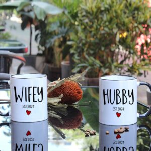 EST 2024 Husband Wife Mug Gift, Mr Mrs Mug Wedding Gift, Engagement Wedding Gift for Couple, Anniversary Valentine’s Day Mug Gift for Couples, Bride Groom Gift for Wedding(Black Handle)