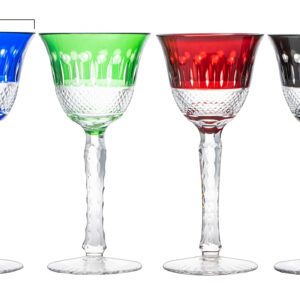 The Wine Savant Crystal Italian Multicolor Design Glasses -Set of 4 Tall Wine Glasses 6.7oz 7.7" H Venetian Italian Style Red, Blue, Green, Brown Glasses, Great for Dinner Parties, Bars & Weddings