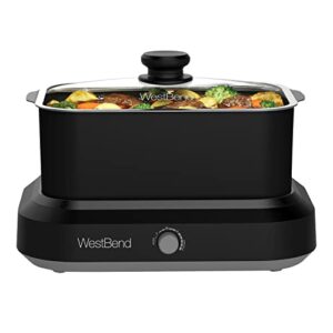 west bend 87905bk slow cooker large capacity non-stick vessel with variable temperature control includes travel lid and thermal carrying case, 5-quart, black