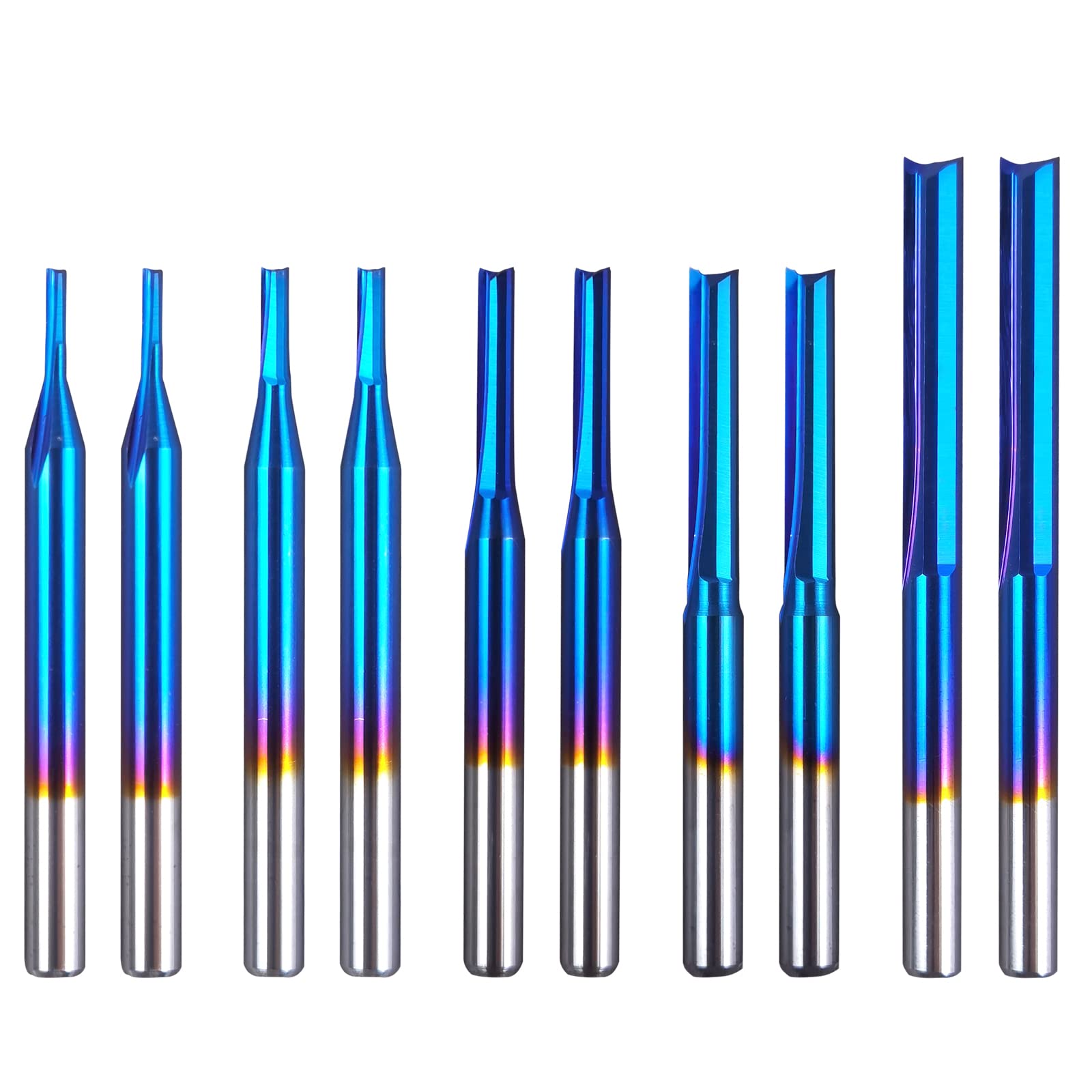 AnoleX CNC Router Bit Kits, 1/8” Shank Straight CNC Bits Nano Blue Coating Carbide Engraving Tool End Milling Cutter| 1/1.5/2/2.5/3.175mm, 10PCS