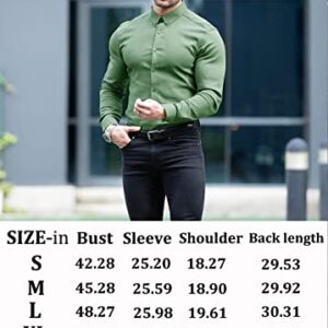 URRU Men's Muscle Dress Shirts Slim Fit Stretch Long Sleeve Casual Button Down Shirt Light Army Green L