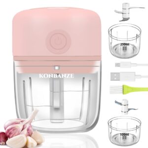 konbanze 2-cup electric portable mini garlic onion chopper crusher small food processor mini food processor masher usb charging food vegetable cutter kitchen gadgets (pink)