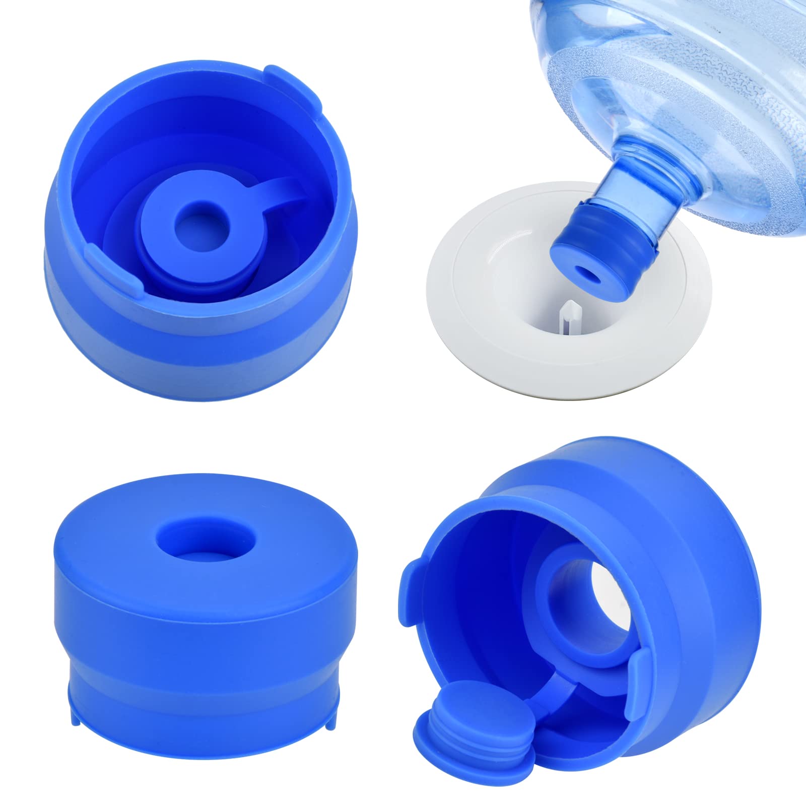 3 & 5 Gallon Water Jug Cap, Kingmall 3rd Generation Silicone Reusable Replacement Cap Non-Spill & Leak Free Top Lid Cover fits 55mm Bottles【3PCS】