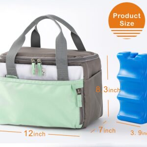 TreaHome Breastmilk Cooler Bag with 2 Ice Pack, Baby Bottle Cooler Bag Can Hold 6 Large 9 Ounce Bottles, Multiple Pockets Designed for Daycare, Nursing Moms (Green)