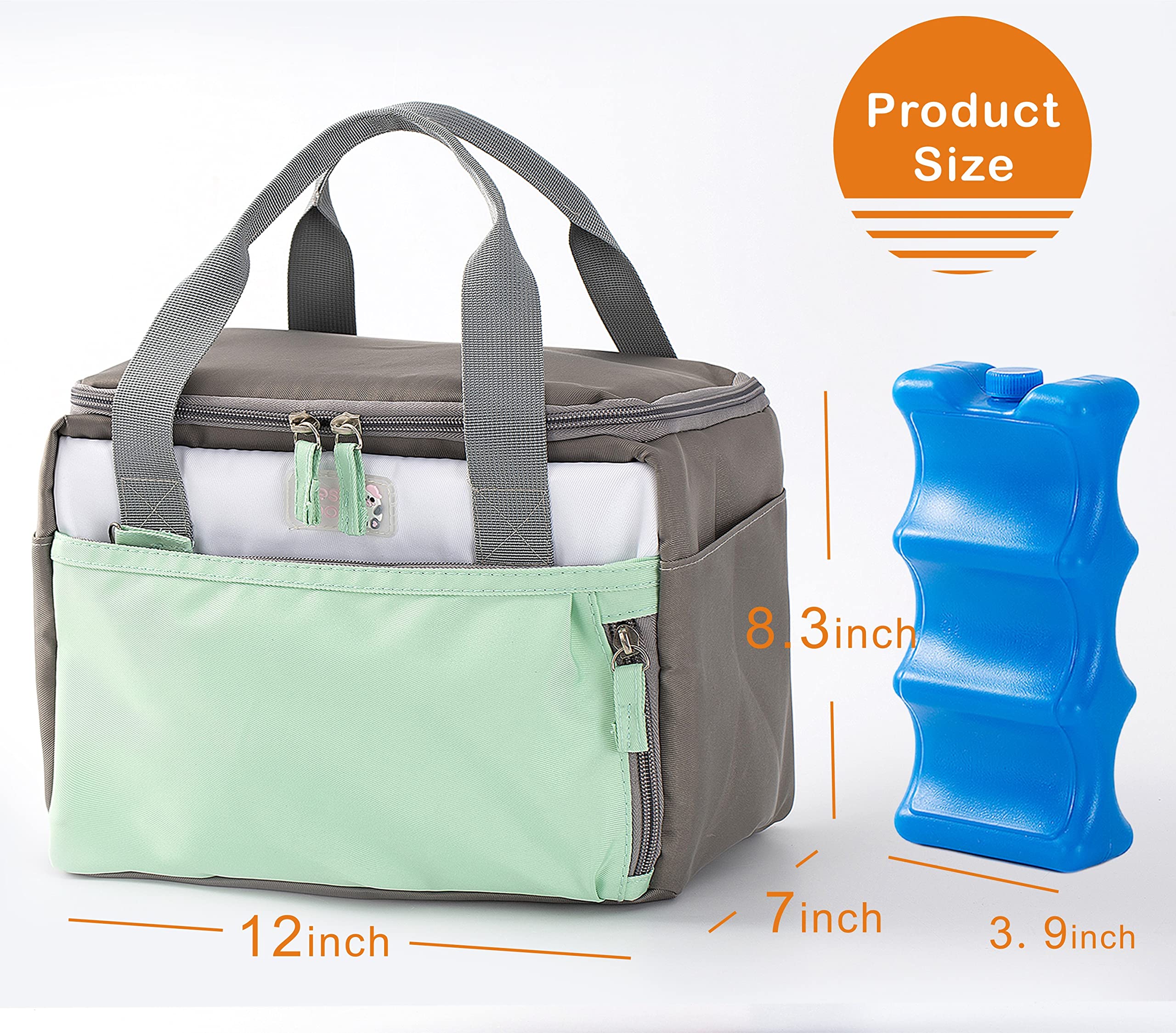 TreaHome Breastmilk Cooler Bag with 2 Ice Pack, Baby Bottle Cooler Bag Can Hold 6 Large 9 Ounce Bottles, Multiple Pockets Designed for Daycare, Nursing Moms (Green)