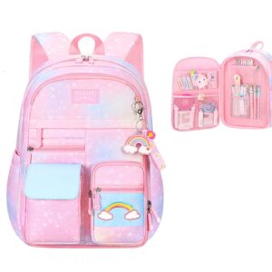 Youngsing Girls Backpack,Backpacks for Girls,Kids Backpack with Compartments Elementary School Bag For Girls School Backpack for Girls (Pink)