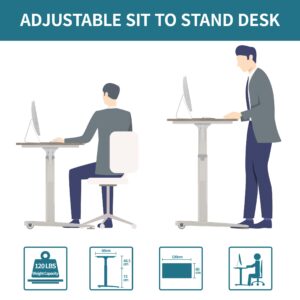 Win Up Time Manual Standing Desk Adjustable Height Heavy Duty- Crank Mobile Standing Desk 48 x 24 Inches Sit Stand Desk Frame & Top, Stand Up Desk on Wheels, Computer Desk Black Frame & Black