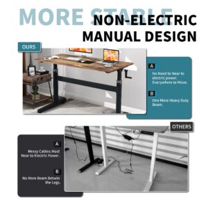 Win Up Time Manual Standing Desk Adjustable Height Heavy Duty- Crank Mobile Standing Desk 48 x 24 Inches Sit Stand Desk Frame & Top, Stand Up Desk on Wheels, Computer Desk Black Frame & Black