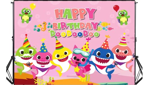 FUNTON Baby Shark Backdrop (Pink), Baby Shark Party Supplies, Baby Shark Birthday Decorations (5x3 FT)…