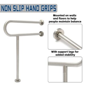 HECASA 24 Inch Handicap Grab Bars Rails 304 Stainless Steel Toilet Handrail Bathroom Safety Bar Wall Mount Floor Support Assist Bar for Disabled Elderly Mounted Bath Grips