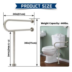 HECASA 24 Inch Handicap Grab Bars Rails 304 Stainless Steel Toilet Handrail Bathroom Safety Bar Wall Mount Floor Support Assist Bar for Disabled Elderly Mounted Bath Grips