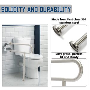 HECASA 24 Inch Handicap Grab Bars Rails 304 Stainless Steel Toilet Handrail Bathroom Safety Bar Wall Mount Floor Support Assist Bar for Disabled Elderly Mounted Bath Grips