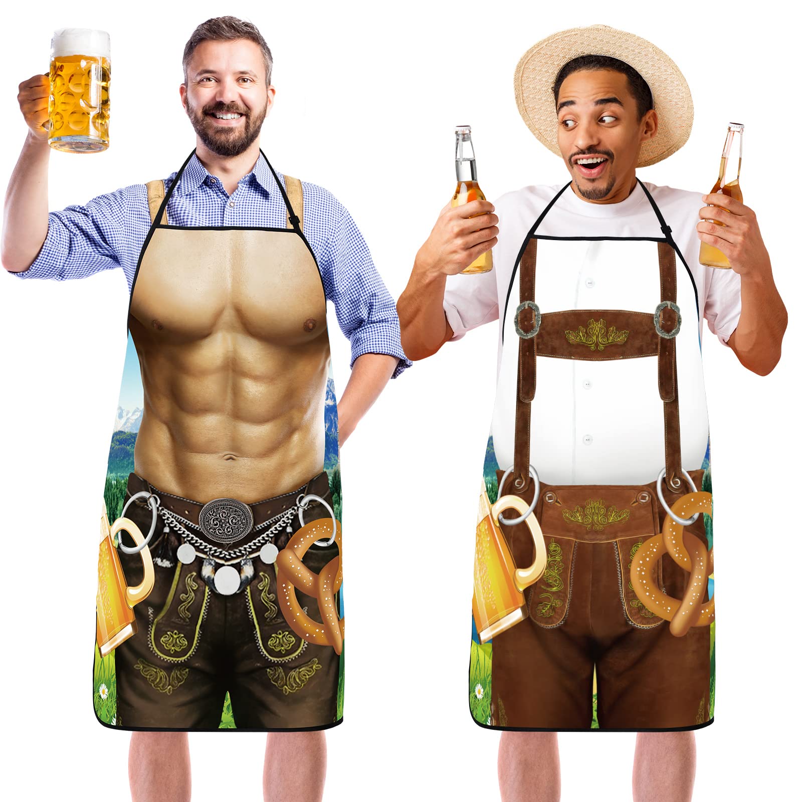 Sintege 2 Pack Oktoberfest Aprons German Apron Lederhosen and Dirndl Apron for Oktoberfest Bavarian Beer Festival Party Decor(Men Style)