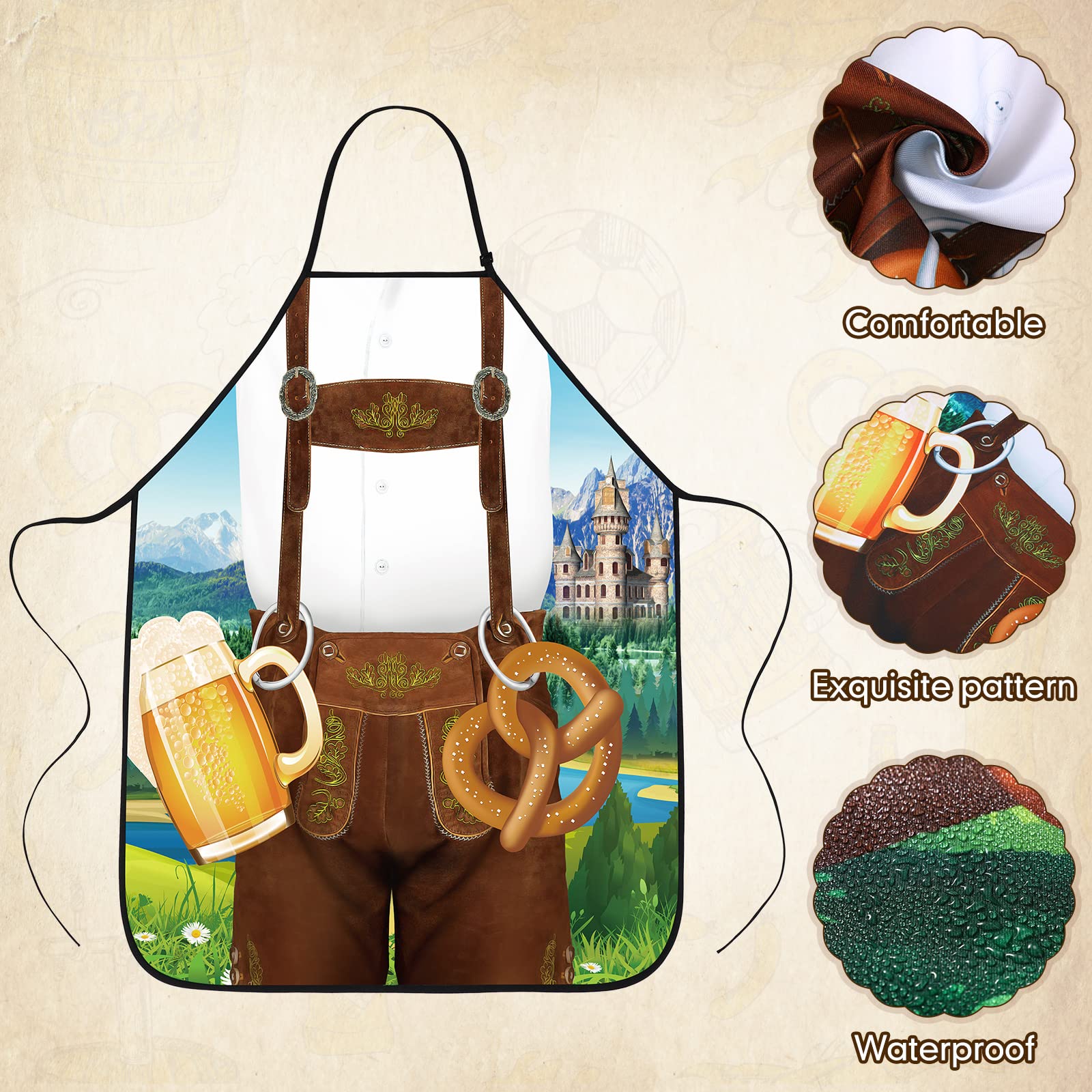 Sintege 2 Pack Oktoberfest Aprons German Apron Lederhosen and Dirndl Apron for Oktoberfest Bavarian Beer Festival Party Decor(Men Style)