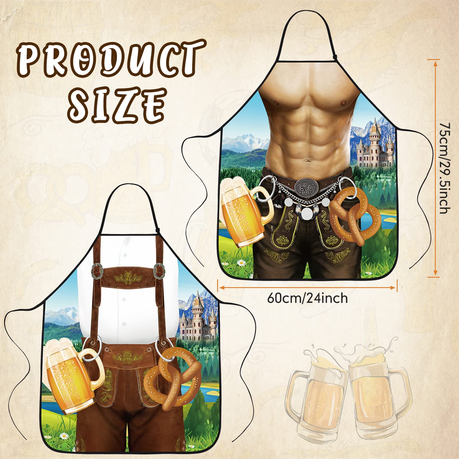 Sintege 2 Pack Oktoberfest Aprons German Apron Lederhosen and Dirndl Apron for Oktoberfest Bavarian Beer Festival Party Decor(Men Style)