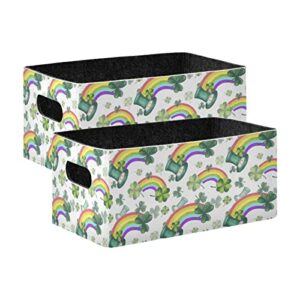 st patrick's day shamrock storage basket bins set (2pcs) felt collapsible storage bins with handles foldable shelf drawers organizers bins for office bedroom closet babies nursery toys dvd laundry