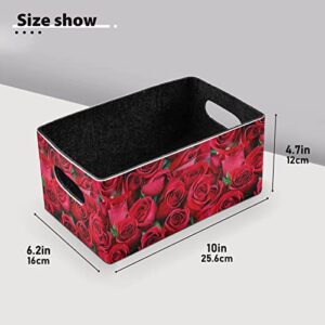 Emelivor Roses Storage Basket Bins Set (2pcs) Felt Collapsible Storage Bins with Fabric Rectangle Storage Organizing Baskets for Office Bedroom Closet Babies Nursery Toys DVD Laundry