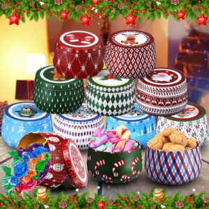 Yungyan Christmas Candle Tin Cans Set Metal Candles Tin Gifts Jars with Lids 8 oz Christmas Cookie Tins Candle Containers for Candle Making Storing Biscuits Tea Party Favors(24 Pcs)