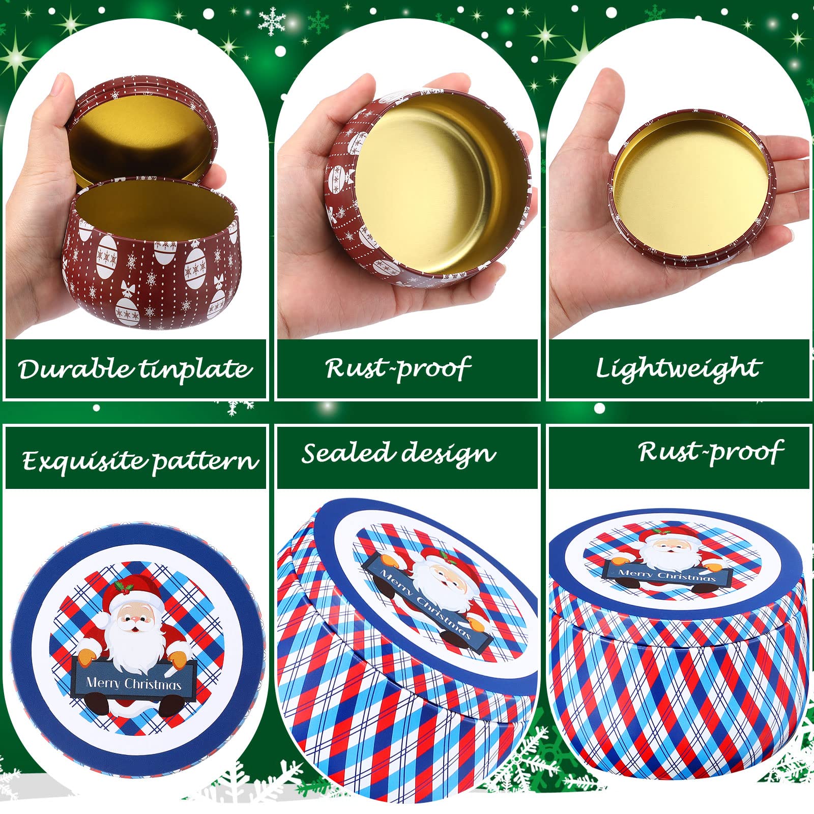 Yungyan Christmas Candle Tin Cans Set Metal Candles Tin Gifts Jars with Lids 8 oz Christmas Cookie Tins Candle Containers for Candle Making Storing Biscuits Tea Party Favors(24 Pcs)