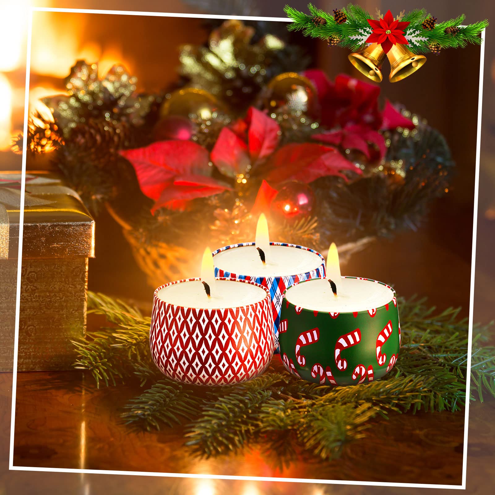 Yungyan Christmas Candle Tin Cans Set Metal Candles Tin Gifts Jars with Lids 8 oz Christmas Cookie Tins Candle Containers for Candle Making Storing Biscuits Tea Party Favors(24 Pcs)