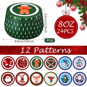 Yungyan Christmas Candle Tin Cans Set Metal Candles Tin Gifts Jars with Lids 8 oz Christmas Cookie Tins Candle Containers for Candle Making Storing Biscuits Tea Party Favors(24 Pcs)