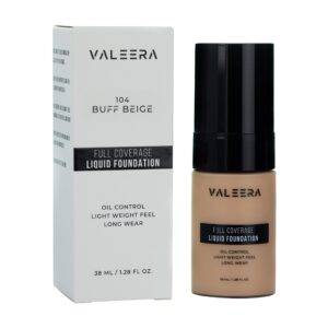 valeera full coverage soft matte oil control flawless 24hr concealer liquid waterproof foundation (104 - buff beige)