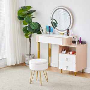 Cpintltr Velvet Storage Ottoman Round Footrest Stool Multifunctional Upholstered Ottoman Modern Accent Vanity Stools Tray Top Coffee Table Suitable for Living Room Bedroom Entryway Cream