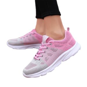 Zapatos Casuales de Mujer Womens Sneakers Sock Women’s Lace Up Loafers Comfortable Walking Shoes(0620jia66#A01 Pink,Size 10)