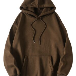 MakeMeChic Men's Casual Basic Thermal Pullover Hoodie Hooded Sweatshirt with Pocket Chocolate Brown L