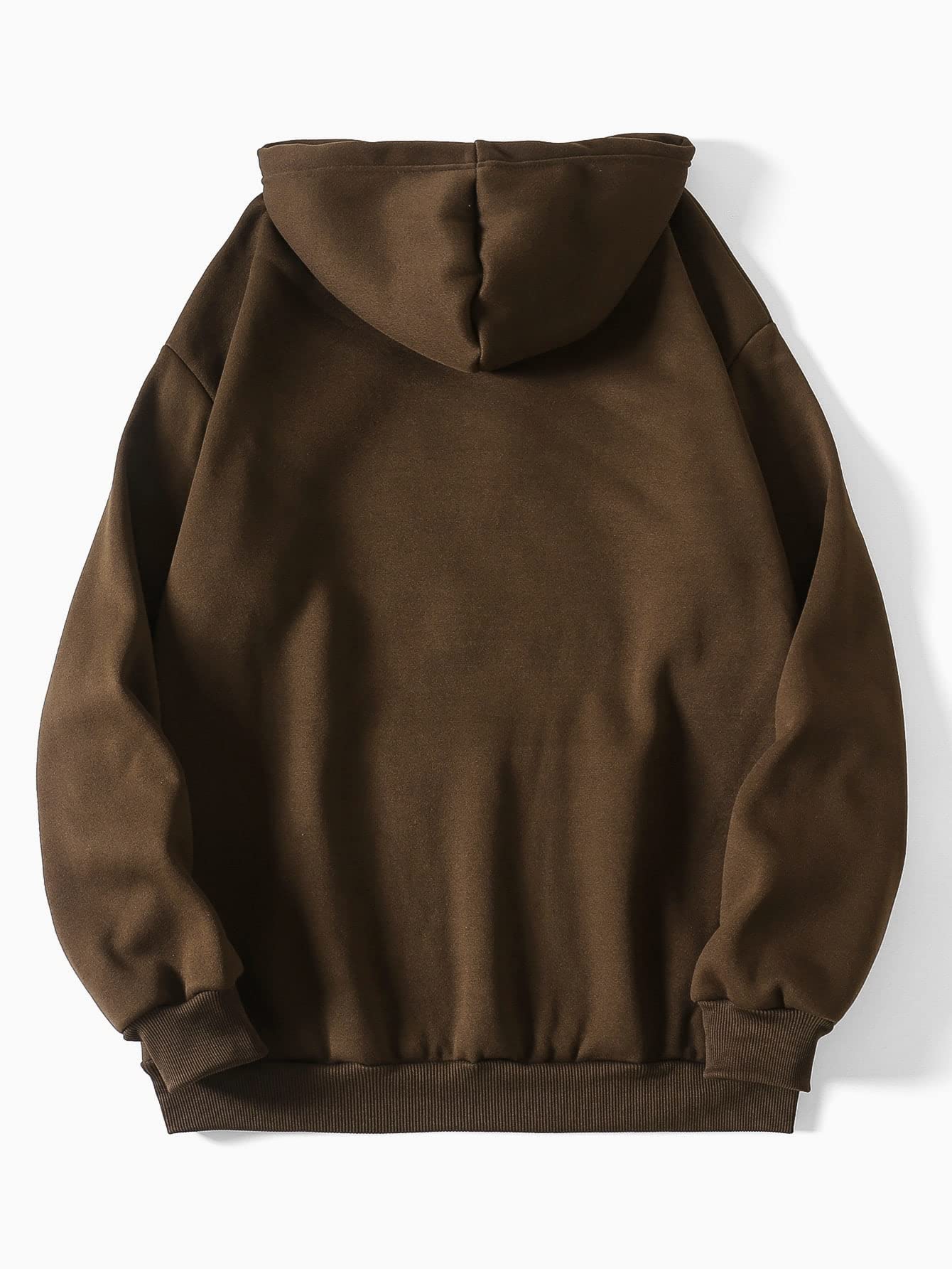 MakeMeChic Men's Casual Basic Thermal Pullover Hoodie Hooded Sweatshirt with Pocket Chocolate Brown L