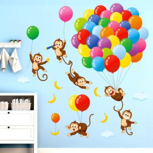 DECOWALL SG-2202 Balloons Monkey Wall Stickers Cartoon Monkeys Decals for Kids Children Baby Bedroom Nursery Living Room Art Home Decor Decoration Removable