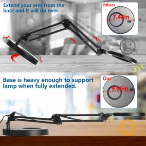 10X Magnifying Glass with Light, HITTI 1,800 Lumens Stepless Dimmable, 3 Color Modes, 4.2″ Real Glass Lens LED Desk Lamp & Clamp, Magnifier Light and Stand for Crafts Welding Close Work