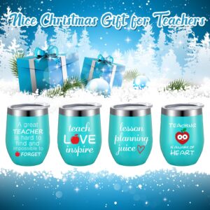 6 Pack Teacher Gifts Teacher Tumbler Bulk 12oz Stainless Steel Teacher Wine Glass with Lids and Straws Teacher Appreciation, Birthday Gifts for Daycare, Preschool, Kindergarten Teacher(Mint)