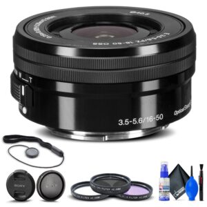 sony e pz 16-50mm f/3.5-5.6 oss lens (selp1650) + filter kit + lens cap keeper + cleaning kit + more (renewed)