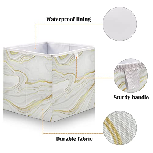 Gold Marble Storage Basket Storage Bin Square Collapsible Toy Bins Nursery Storage Hamper Organizer for Home Toys Clothes Kids