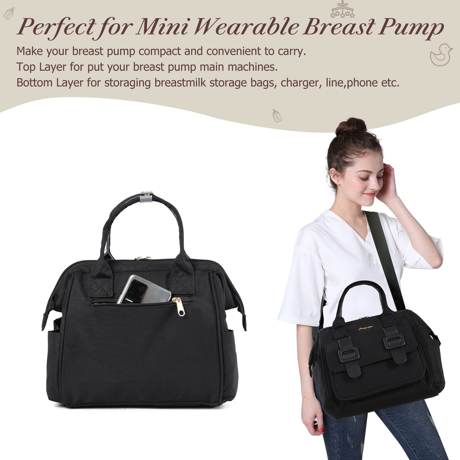 Breast Pump Bag for Working Moms, Mini Diaper Bag for Wearable Pumps - Breastpump Bags Pouch, Hands Free Breast Pump Storage Bag for Pumping Bag, Diaper Bag or Handbag