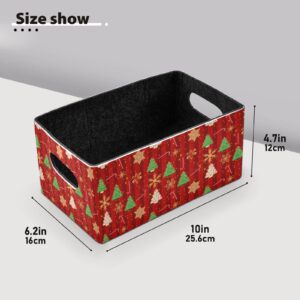 Christmas Gingerbread Snowflakes Storage Basket Bins Set (2pcs) Felt Collapsible Storage Bins with Handles Foldable Shelf Drawers Organizers Bins for Office Bedroom Closet Babies Nursery Toys DVD Laundry