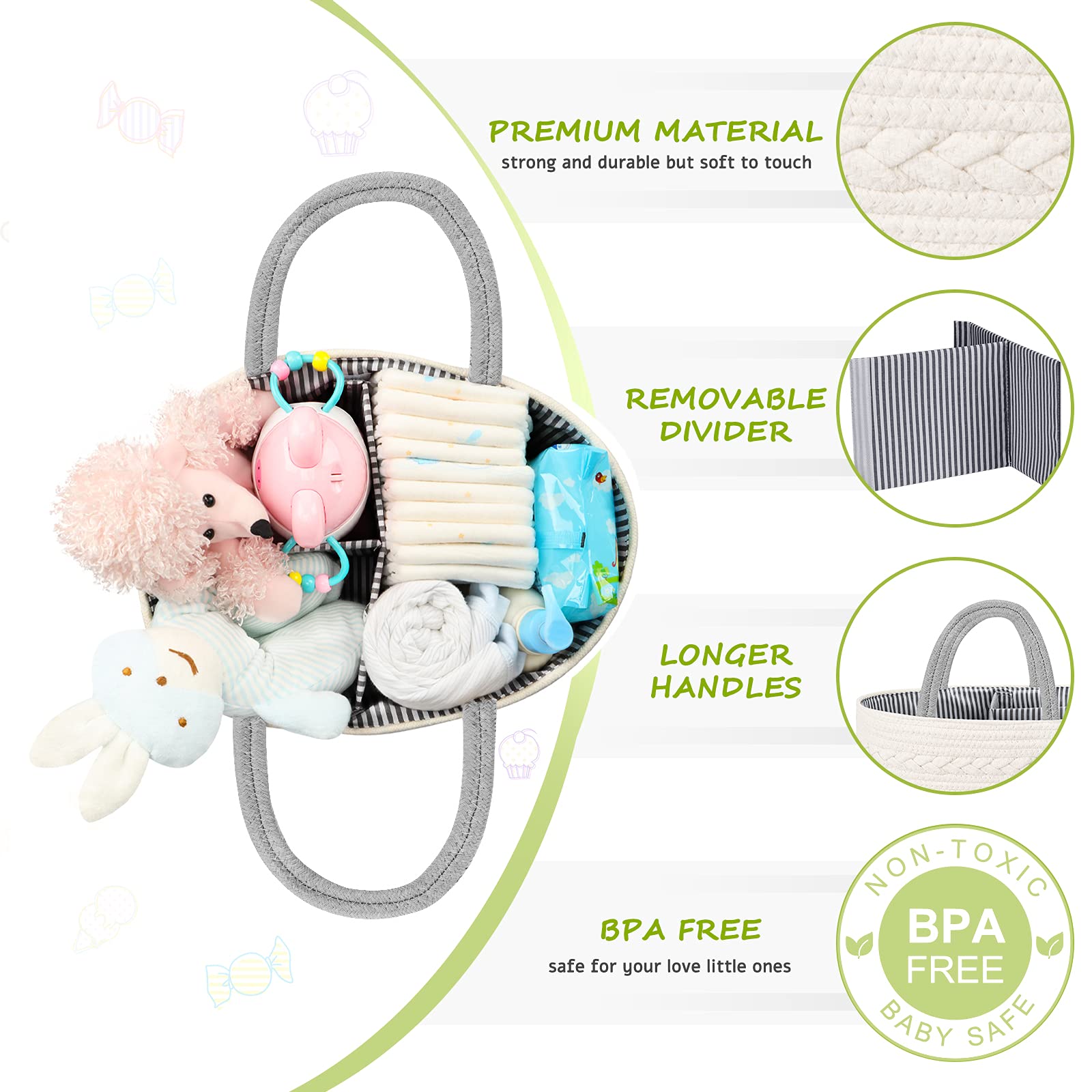 Maliton Diaper Caddy Organizer for Baby Boy and Changing Table Diaper Organizer