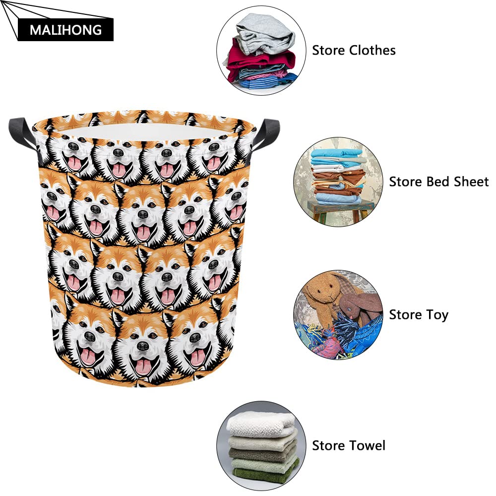 MALIHONG Cat Face Laundry Basket with Handle Domestic Short Haired Cat Mash Face Animal Laundry Hamper Waterproof Fabric Toy Box Clothes Storage Fodable Washing Bag for Bedroom Nursery