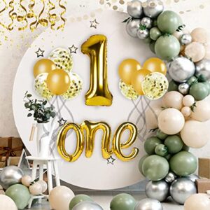 ECam Large - Gold One Balloon for First Birthday, 40 Inch Number 1 Balloon, Gold 1st Birthday Balloons, Confetti Balloons, Gold 1 Balloon 1st Birthday Decorations for Boys, 1 Year Old Balloon