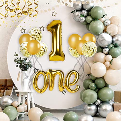 ECam Large - Gold One Balloon for First Birthday, 40 Inch Number 1 Balloon, Gold 1st Birthday Balloons, Confetti Balloons, Gold 1 Balloon 1st Birthday Decorations for Boys, 1 Year Old Balloon