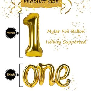 ECam Large - Gold One Balloon for First Birthday, 40 Inch Number 1 Balloon, Gold 1st Birthday Balloons, Confetti Balloons, Gold 1 Balloon 1st Birthday Decorations for Boys, 1 Year Old Balloon