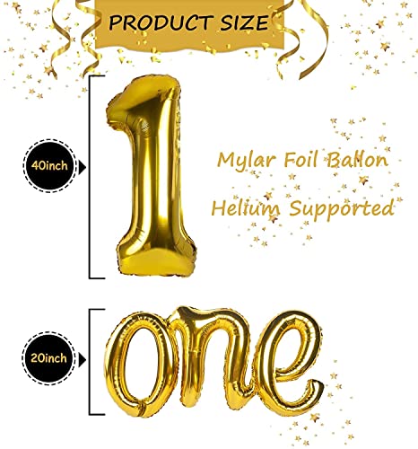 ECam Large - Gold One Balloon for First Birthday, 40 Inch Number 1 Balloon, Gold 1st Birthday Balloons, Confetti Balloons, Gold 1 Balloon 1st Birthday Decorations for Boys, 1 Year Old Balloon