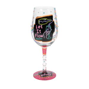 Enesco Designs by Lolita Happy Hour Hand-Painted Artisan Wine Glass, 15 Ounce, Multicolor