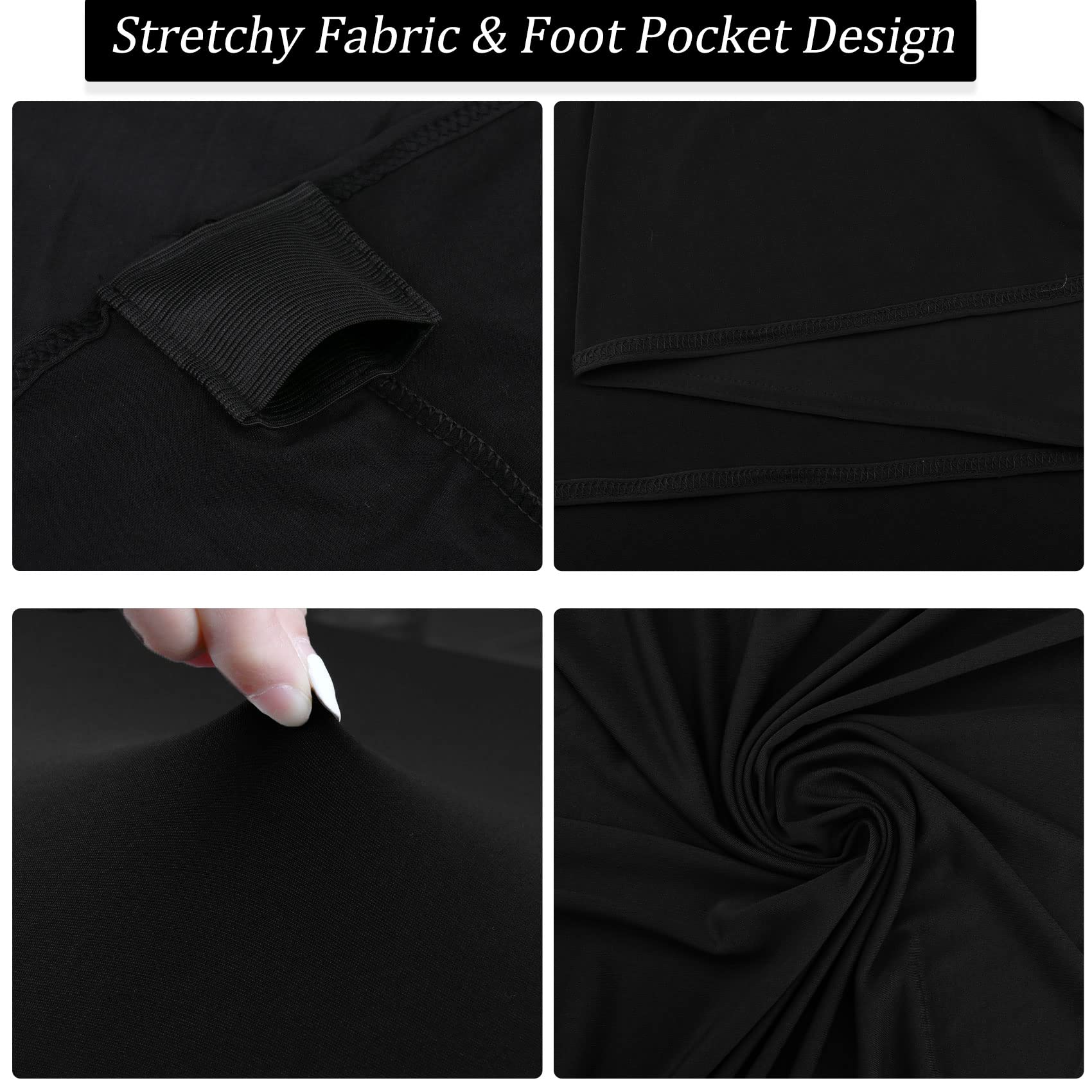 4 Pack 5FT Round Spandex Tablecloth 60 Inch Black Stretchable Table Cover Washable and Wrinkle Resistant Table Cloth, Fitted Round Table for Wedding, Banquet, Birthday, Party, Restaurant (Black)